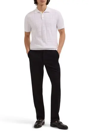 Bugatchi Textured Grid Polo Sweater - White