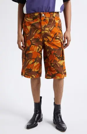 Martine Rose Camouflage Utility Cargo Shorts - Orange Camo