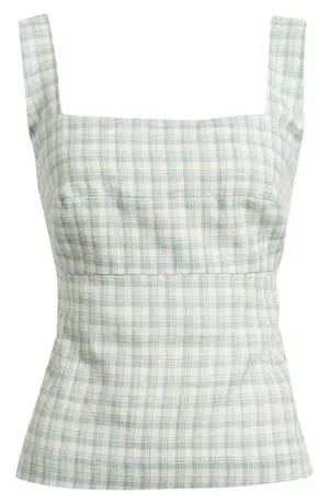 REFORMATION Clarence Check Linen Top - Zephyr Check
