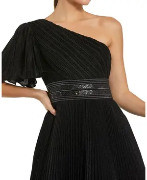 Mac Duggal Pleated Shimmering Georgette One Shoulder Gown