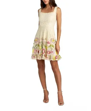 Mac Duggal Beaded Mesh Sleeveless V-neck Ruffle Mini Dress - Nude Multi