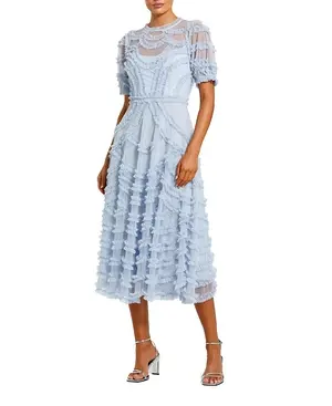 Mac Duggal High Neck Ruffled Midi Dress - Periwinkle