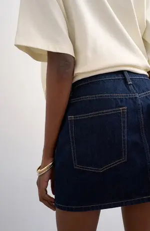 Topshop Plemet Cotton Denim Miniskirt - Mblue