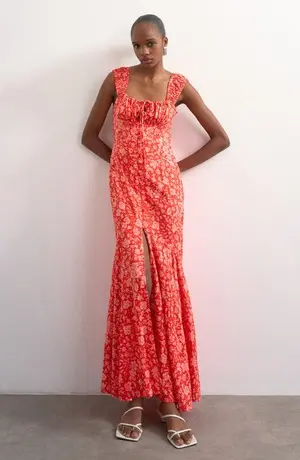 Topshop Button-front Maxi Dress - Red