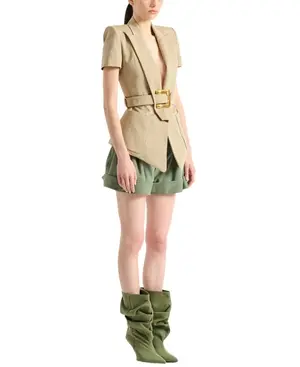 Balmain Belted Gabardine Anthem Jacket - Beige
