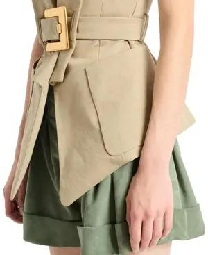 Balmain Belted Gabardine Anthem Jacket - Beige