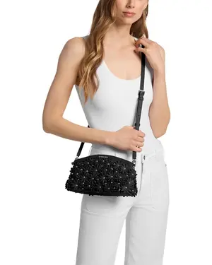 Michael Kors Athena Small Floral Embellished Leather Crossbody Clutch - Black