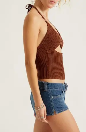 PACSUN Knit Halter Neck Crop Tank