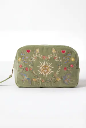 ELIZABETH SCARLETT Earth Goddess Velvet Makeup Bag - Olive