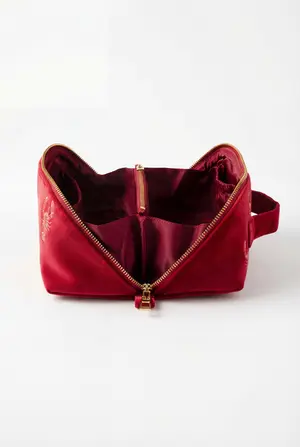 ELIZABETH SCARLETT Lobster Embroidered Open Flat Makeup Bag - Red