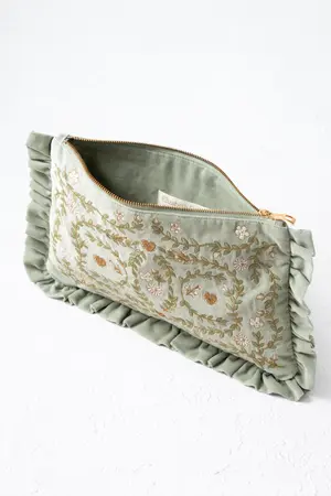 ELIZABETH SCARLETT Mediterranean Garden Velvet Everyday Pouch - Sage