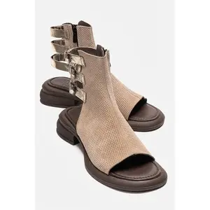 FOREVER & ALWAYS SHOES Carina Leather Side Zip Sandal - Beige Suede