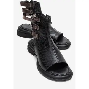 FOREVER & ALWAYS SHOES Carina Leather Side Zip Sandal - Black