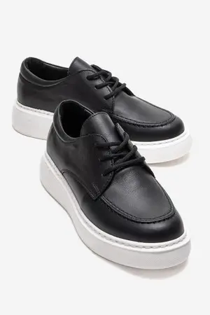 FOREVER & ALWAYS SHOES Mareon Leather Lace-up Sneakers - Black