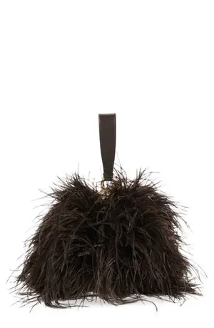 FERRAGAMO Double Gancini Ostrich Feather & Leather Clutch - T.moro Testa Di Moro 099