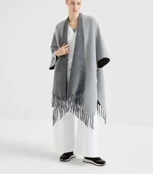 Brunello Cucinelli Wool-cashmere Reversible Poncho - Grey
