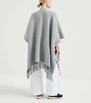 Brunello Cucinelli Wool-cashmere Reversible Poncho - Grey