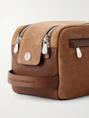 Brunello Cucinelli Leather-trimmed Suede Pouch - Brown