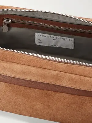 Brunello Cucinelli Leather-trimmed Suede Pouch - Brown