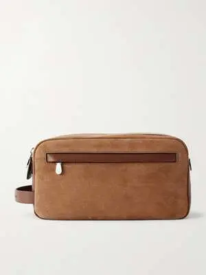 Brunello Cucinelli Leather-Trimmed Suede Pouch Tan