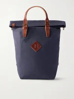 BLEU DE CHAUFFE Leather-trimmed Waxed Cotton-canvas Backpack - Blue