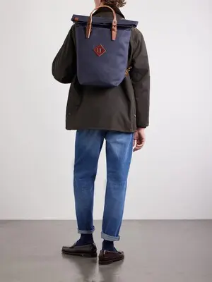 BLEU DE CHAUFFE Leather-trimmed Waxed Cotton-canvas Backpack