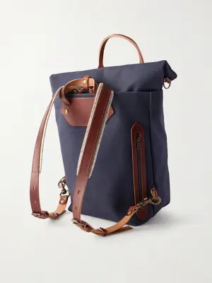 BLEU DE CHAUFFE Leather-trimmed Waxed Cotton-canvas Backpack
