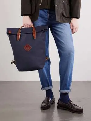 BLEU DE CHAUFFE Leather-trimmed Waxed Cotton-canvas Backpack
