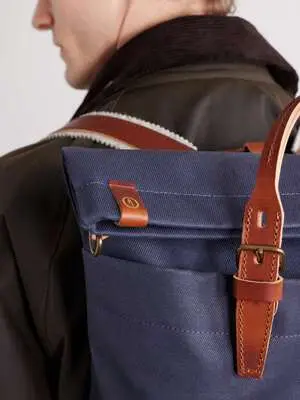 BLEU DE CHAUFFE Leather-trimmed Waxed Cotton-canvas Backpack