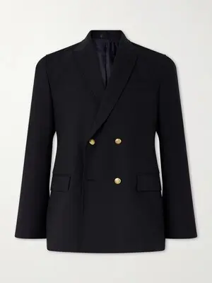 BEAMS Double-breasted Grain De Poudre Wool Blazer