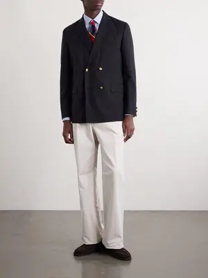 BEAMS Double-breasted Grain De Poudre Wool Blazer