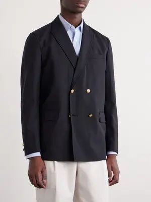 BEAMS Double-breasted Grain De Poudre Wool Blazer