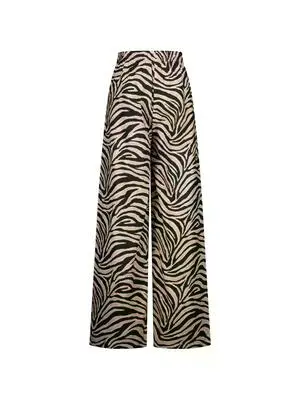 PARAMIDONNA Zebra Print Linen Beach Trousers