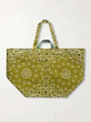 CALL IT BY YOUR NAME Maxi Basket Printed Cotton Tote Bag - Green