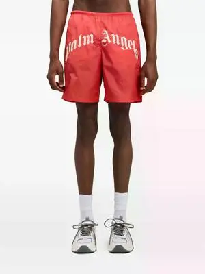 Palm Angels Curved Logo Swimshorts - Red