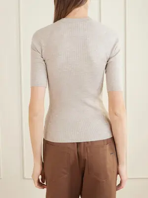 Brunello Cucinelli Ribbed-knit T-shirt - Neutrals