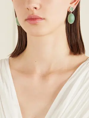 JENNIFER BEHR Ruthie Silver-tone Aventurine Drop Earrings - Green