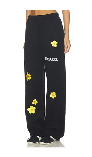 STAY COOL Sunflower Embroidered Fleece Lined Sweatpants