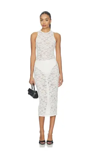 FLEUR DU MAL Le Stretch Lace Racer Tank Dress - Ivory