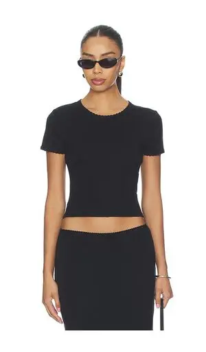 LESET Pointelle Baby Tee With Scalloped Trim