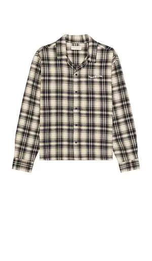 MUSEUM OF PEACE & QUIET Wordmark Button Up In Blue,beige