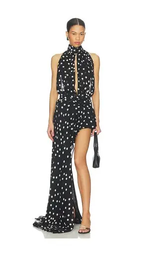 AWAVE STUDIO Maxi Halter Neck Dress - Dot Pattern