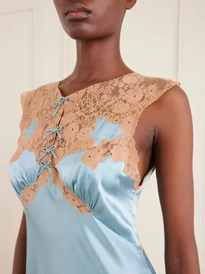 DÔEN Marcelle Lace-trimmed Silk-satin Midi Dress - Blue