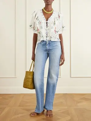 Sea Serafina Ruffled Embroidered Blouse