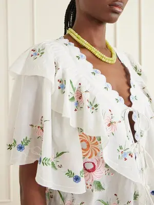 Sea Serafina Ruffled Embroidered Blouse