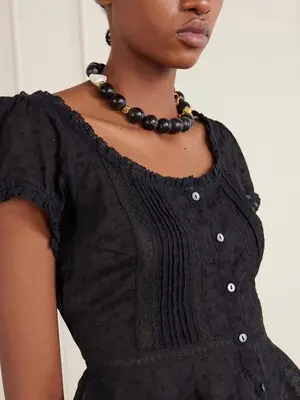 Rixo Sandi Cropped Broderie Anglaise Blouse - Black