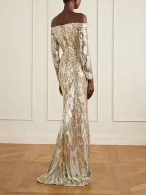 Elie Saab Off-the-shoulder Sequin Embellished Gown