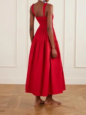 DÔEN Clover Organic Cotton-poplin Midi Dress - Red