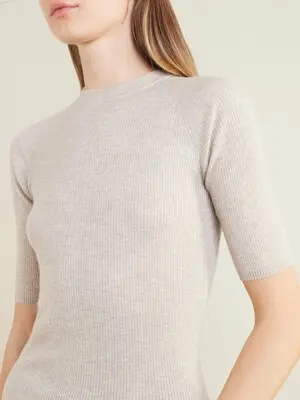 Brunello Cucinelli Ribbed-knit T-shirt - Neutrals