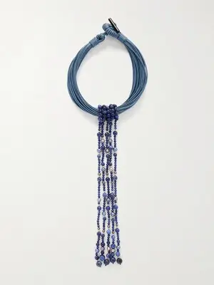 Le Sundial Waxed-cotton, Pearl And Sodalite Necklace - Blue